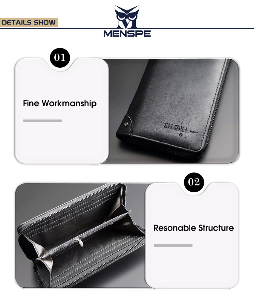 MENSPE Men’s Fashion Retro Long Soft Leather Leisure Business Handheld ...