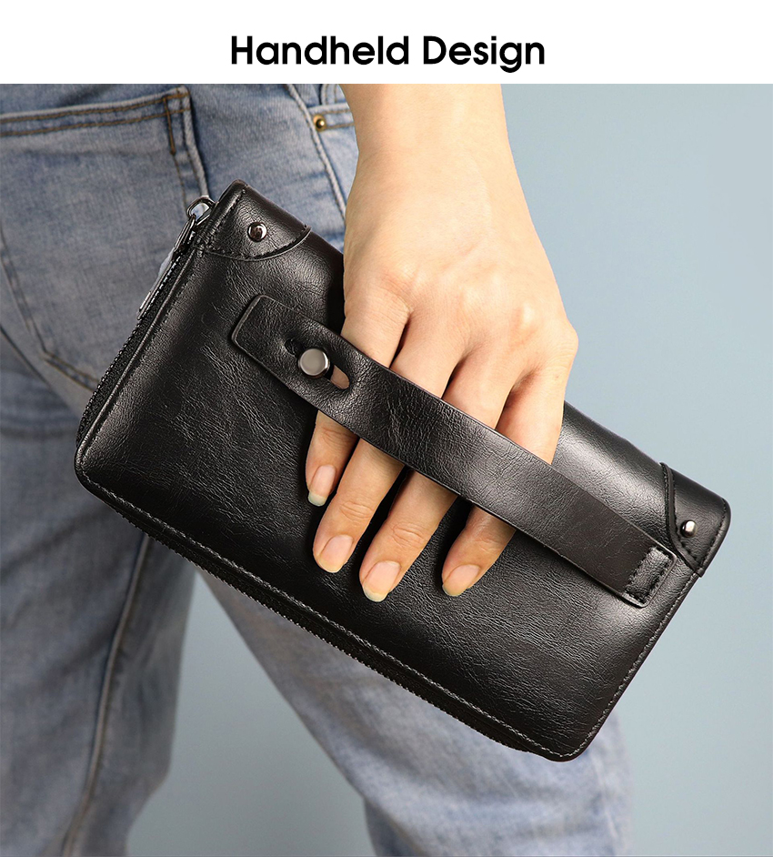 MENSPE Men’s Fashion Retro Long Soft Leather Leisure Business Handheld ...