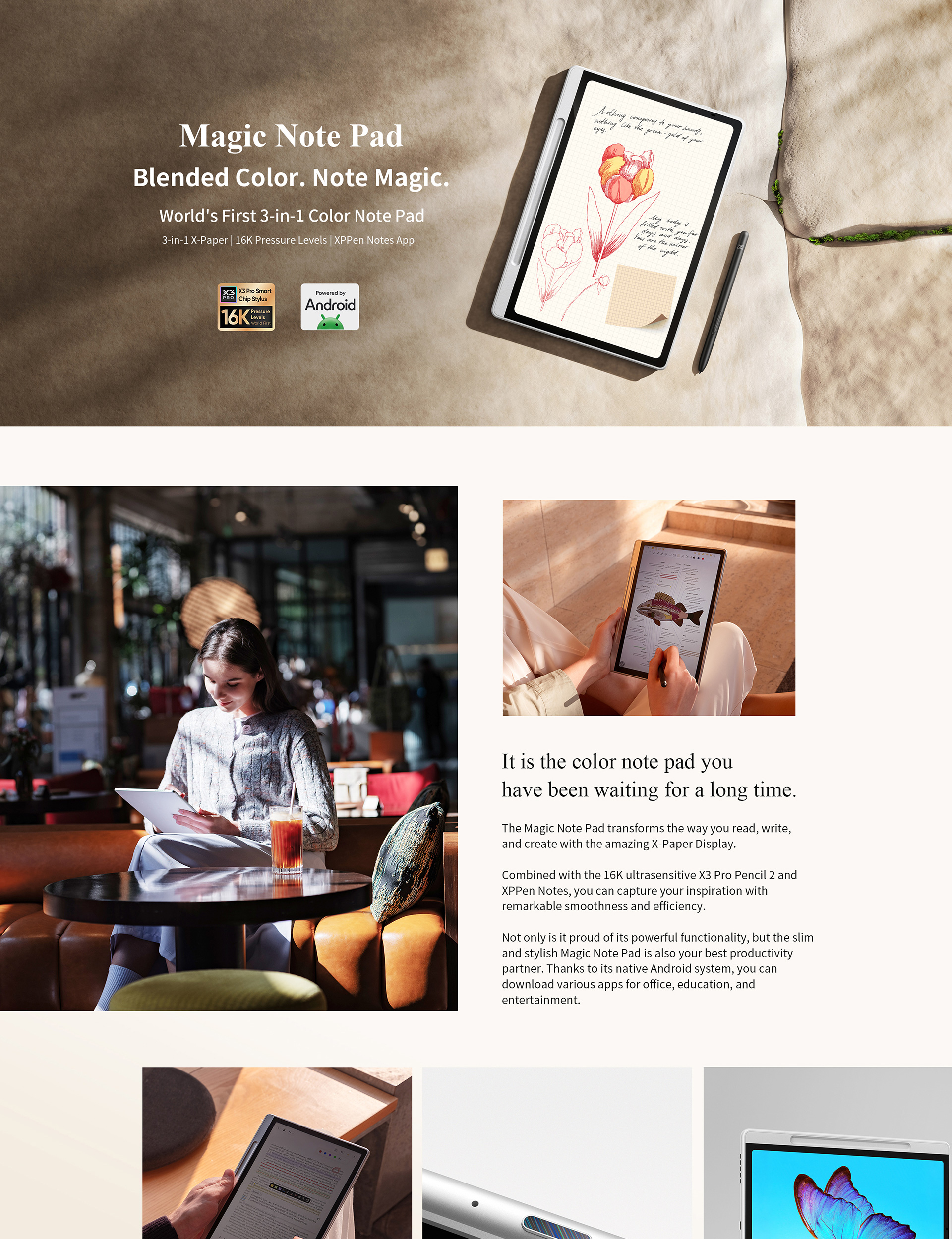 XPPen Magic Note Pad 11 inch World-first 3-in-1 Color Note Pad 128GB E Note E Reader Android ...