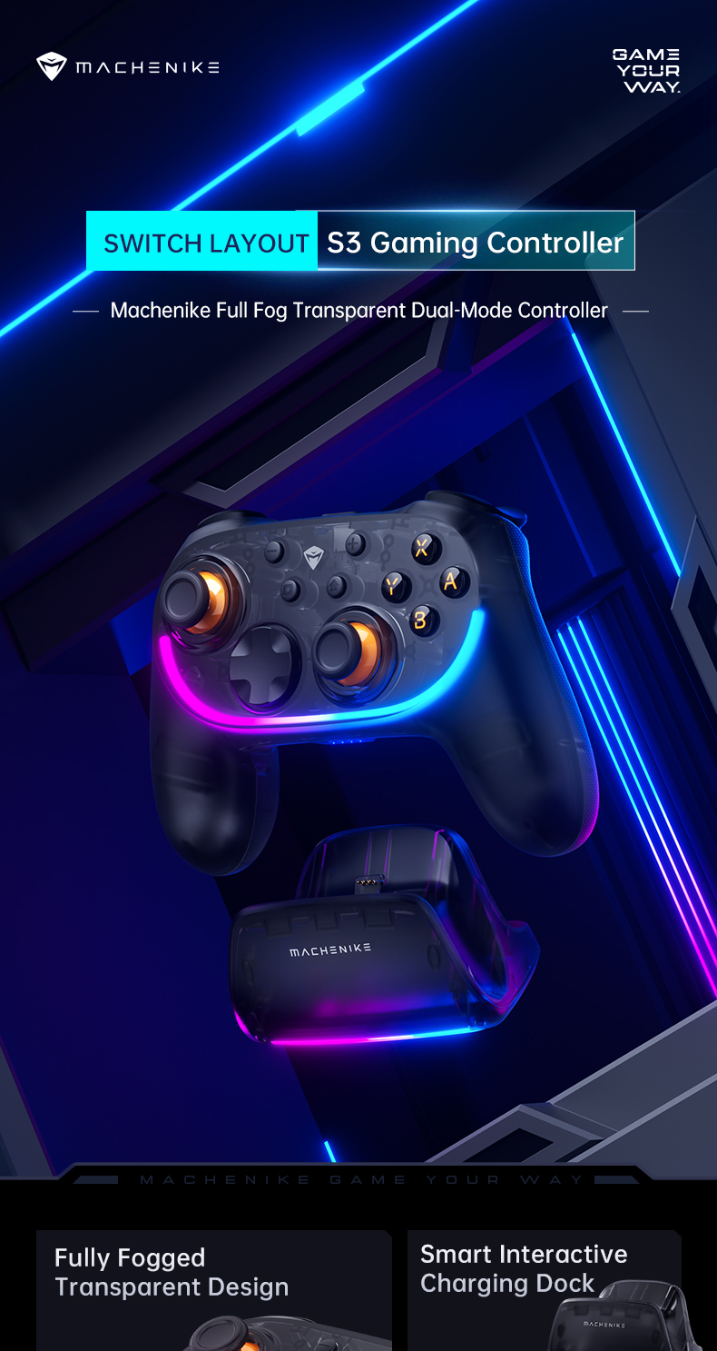 Machenike S3 Switch Button Layout Dual-Mode Gaming Controller With Charging Dock Full Fog ...