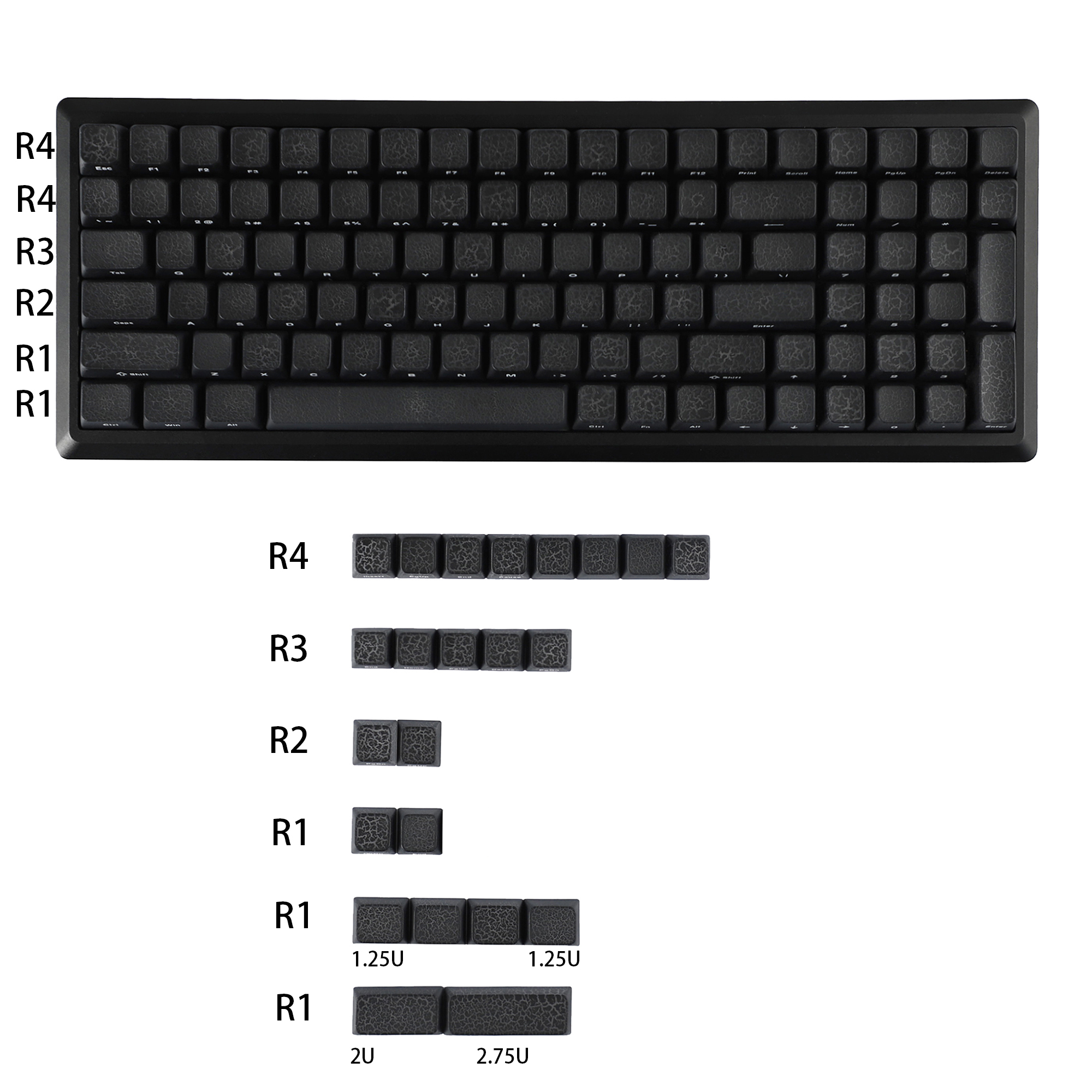 YMDK 123 Key Black White Ice Crack Theme Shine Through Side Print PC ...
