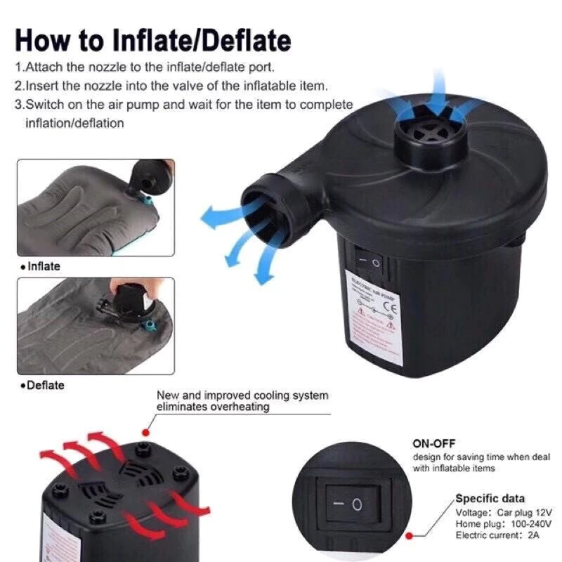 Electric Air Pump Home Inflate Deflate for Air Mattress Swimming Pool ...