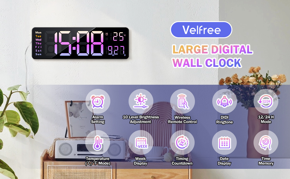 16" LED Digital Wall Clock, Large Display Digital Countdown Clock With Remote Control, Auto ...
