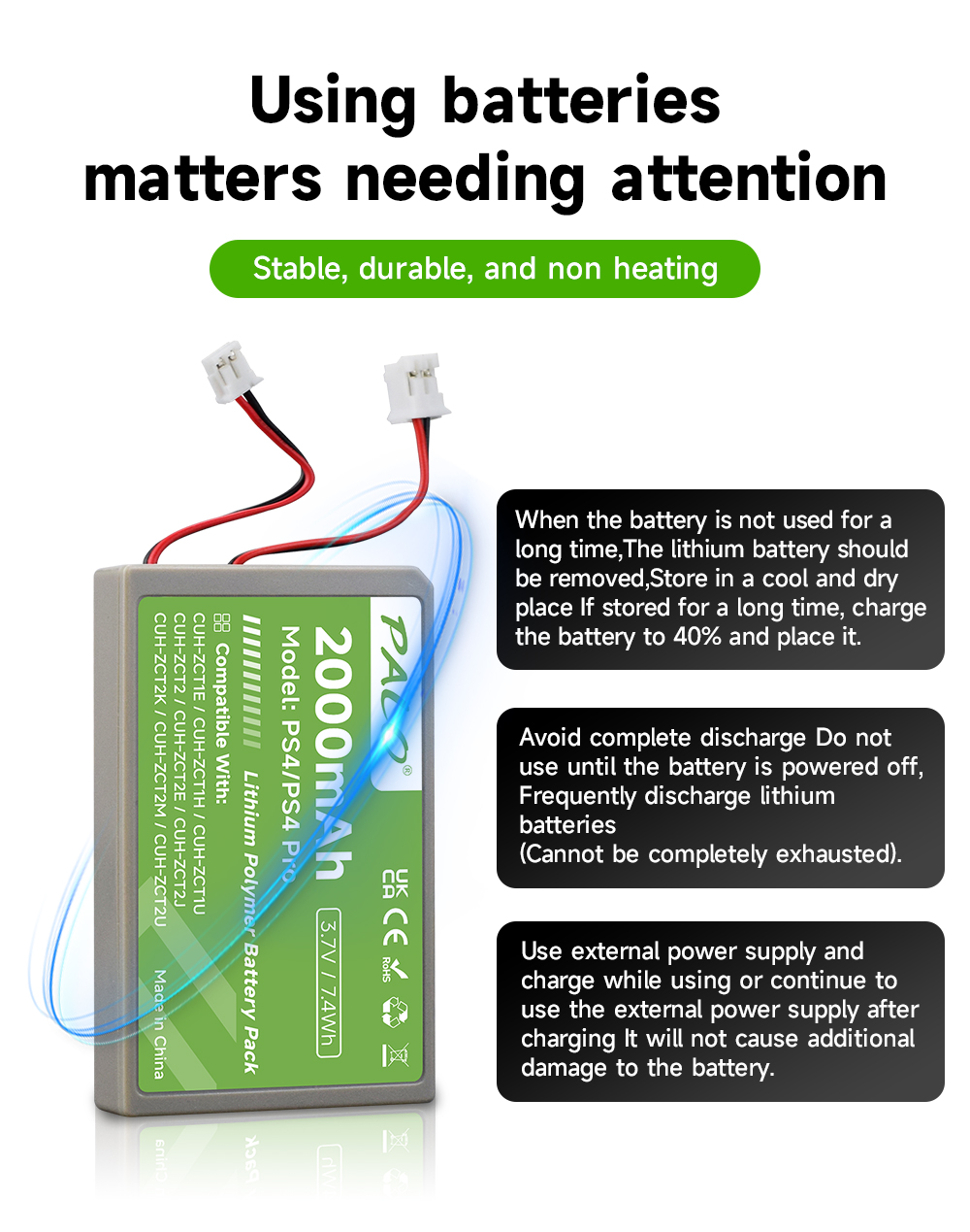 CITYORK PS4/PS4 Pro Battery 2000mah Wireless Controller Replacement ...