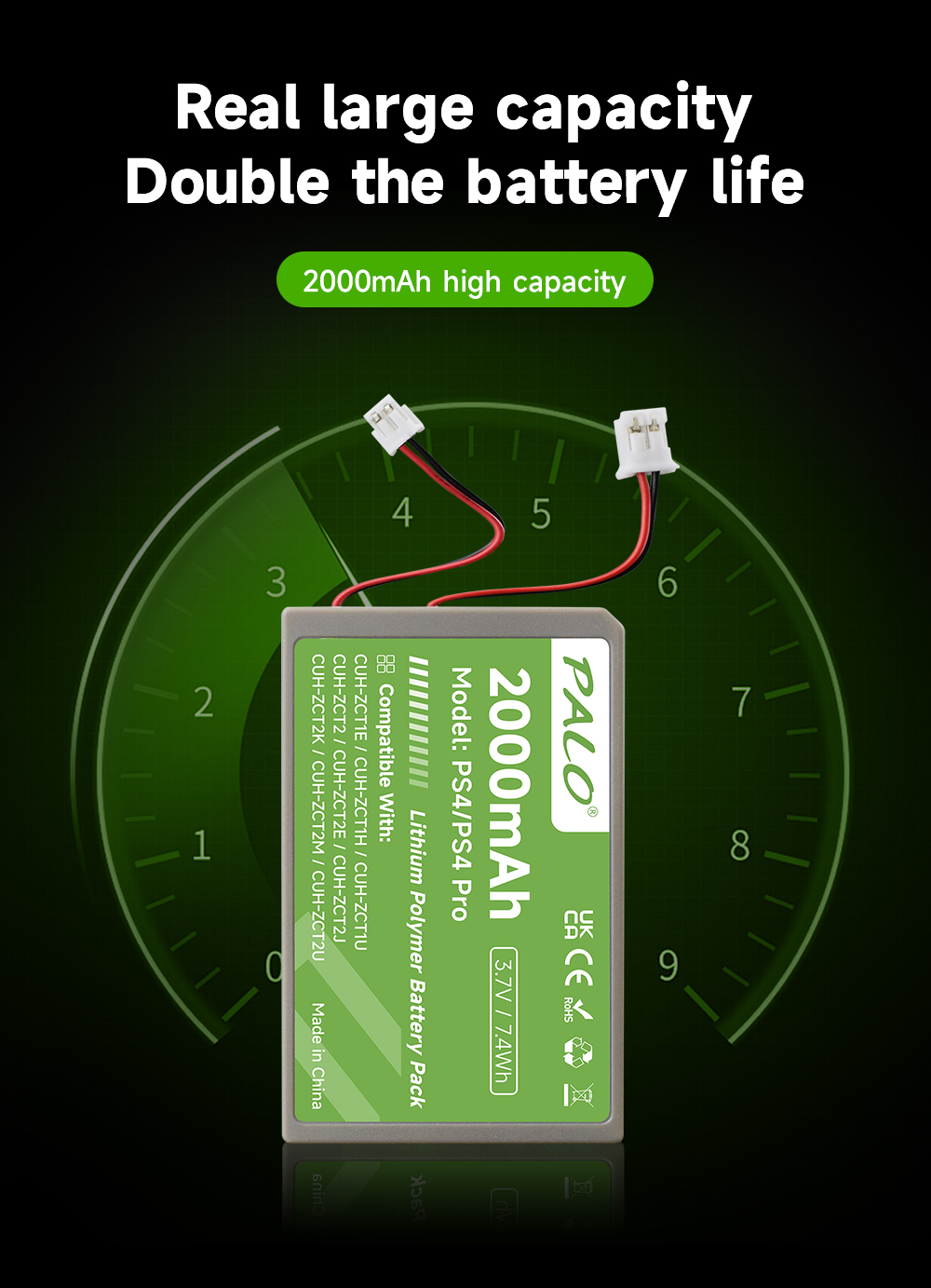 CITYORK PS4/PS4 Pro Battery 2000mah Wireless Controller Replacement ...