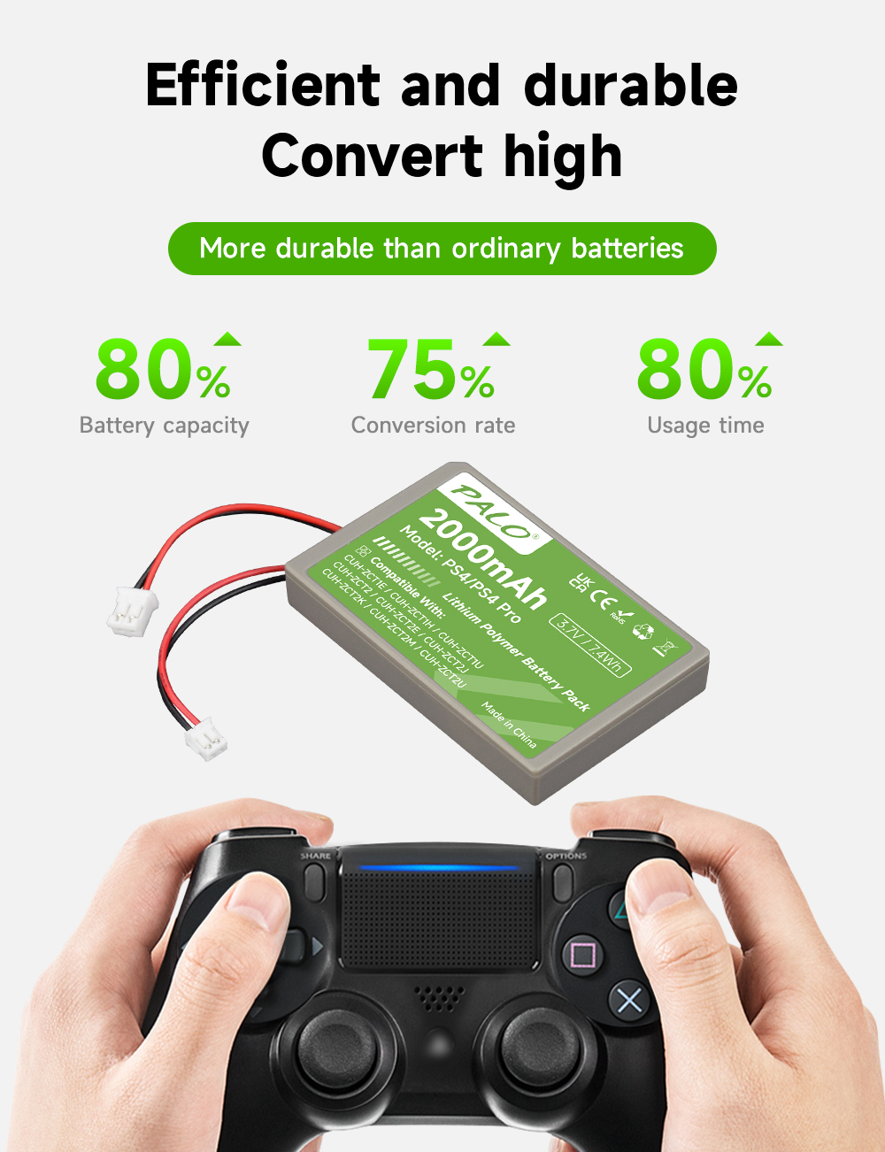 CITYORK PS4/PS4 Pro Battery 2000mah Wireless Controller Replacement ...