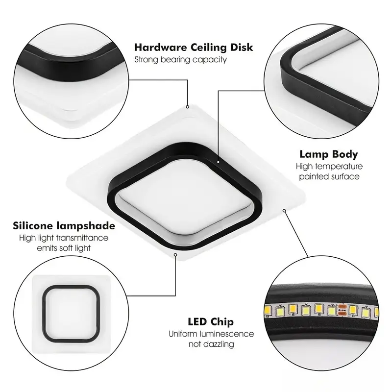 TEECK LED Ceiling Light Tricolor Chandelier Modern Nordic Square Lights ...