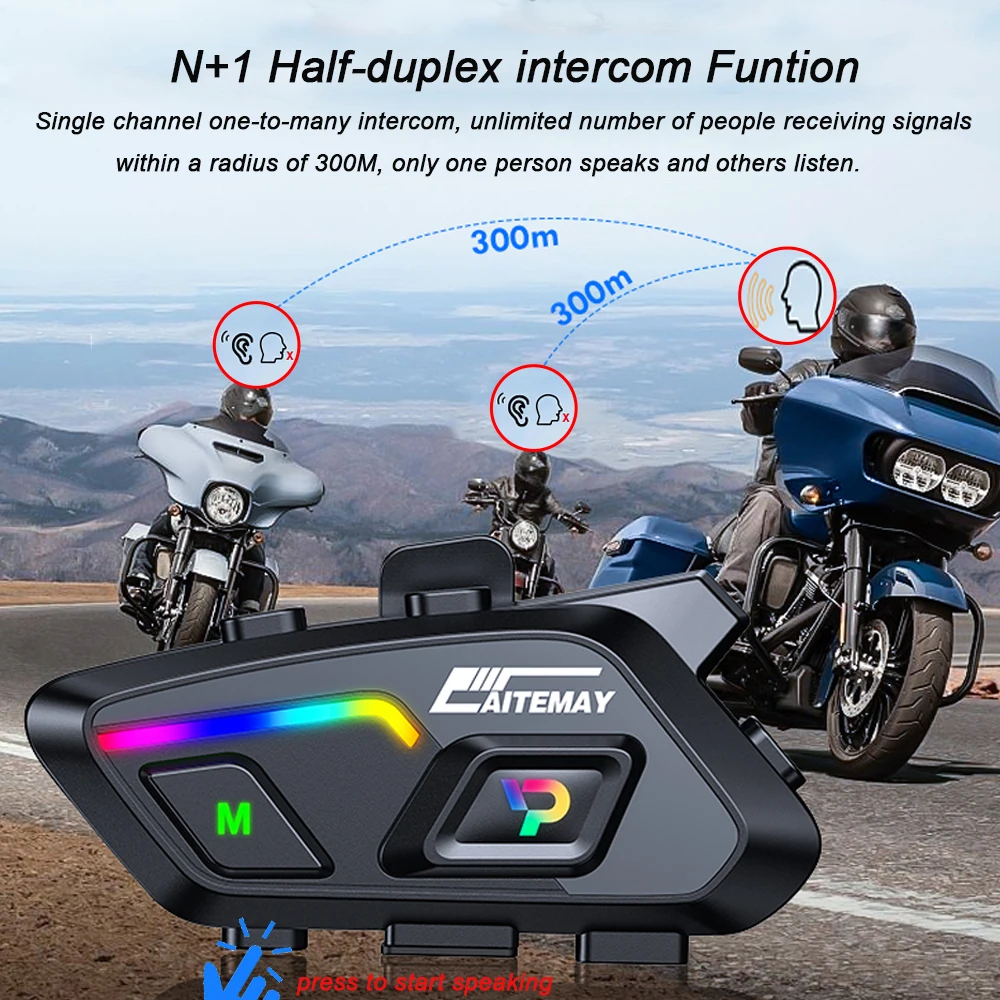 2Pcs Motorcycle Intercom Headset Helmet BT 5.3 Half-duplex Intercom ...