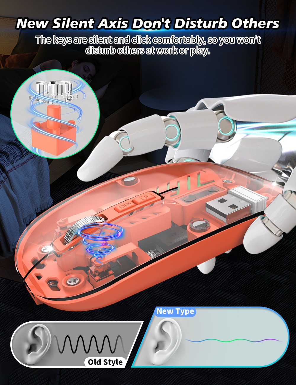 Transparent Wireless Mouse Dual Mode 2.4G Bluetooth-compatible ...