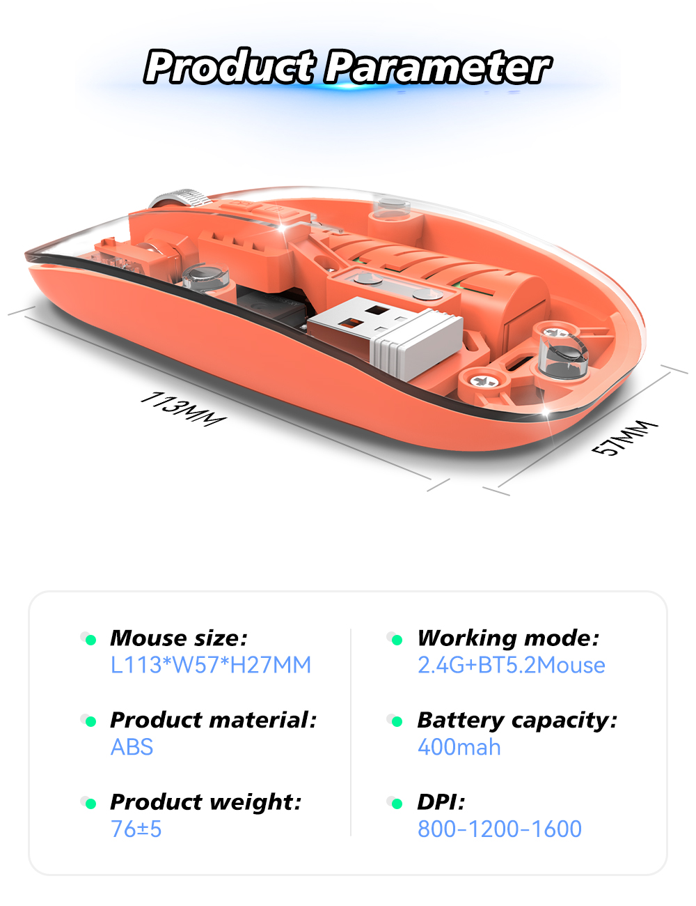 Transparent Wireless Mouse Dual Mode 2.4G Bluetooth-compatible ...