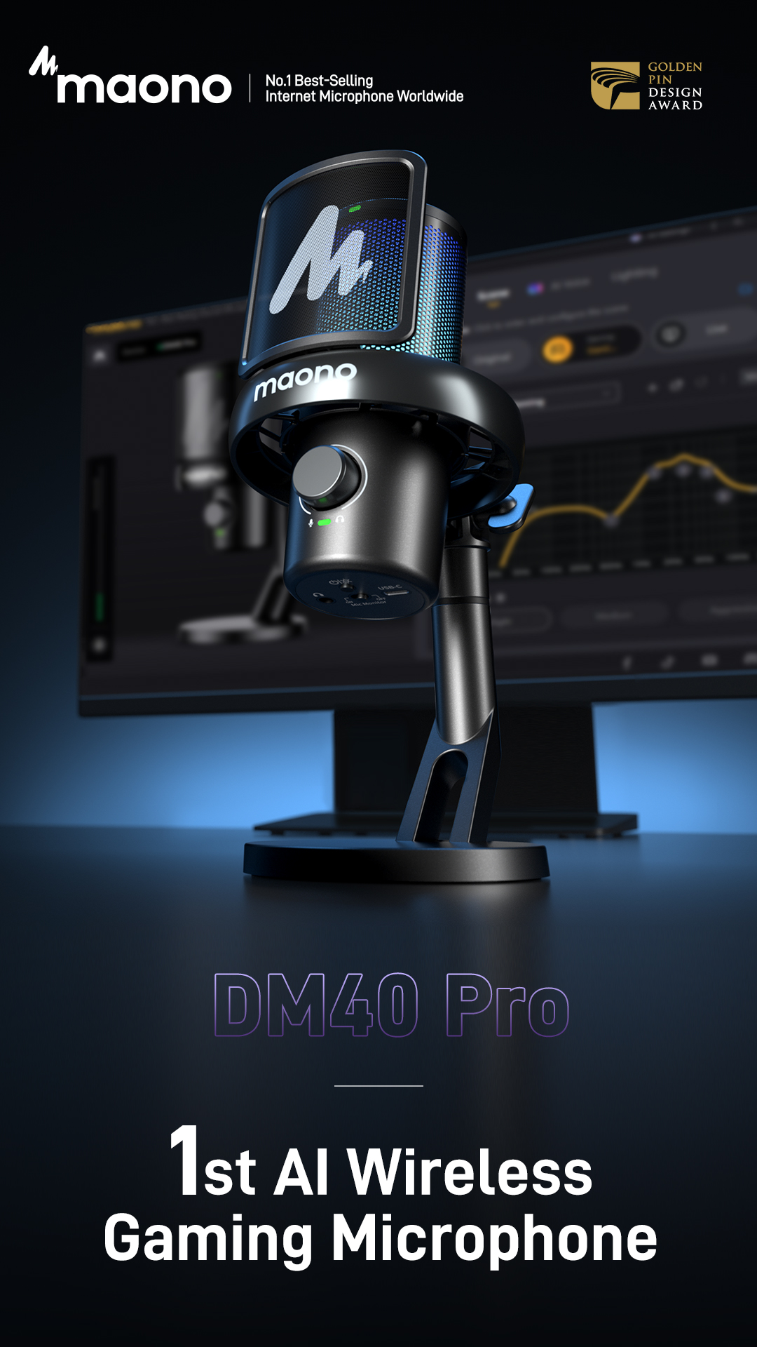 MAONO DM40 ProS Wireless Gaming Microphone Noise-Cancellation ...