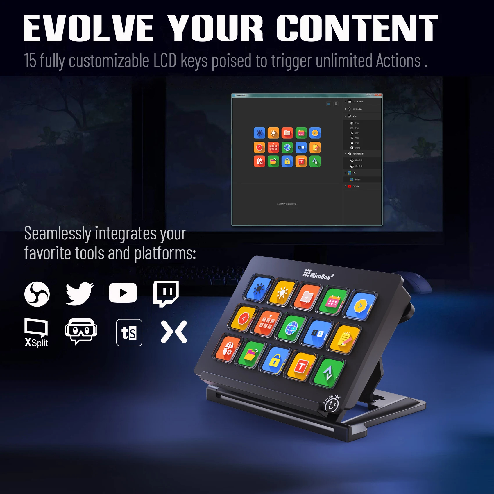 Mirabox 293 V3 Stream Deck Mini Visual Keyboard 15Keys StreamDeck LCD Button Live Content ...