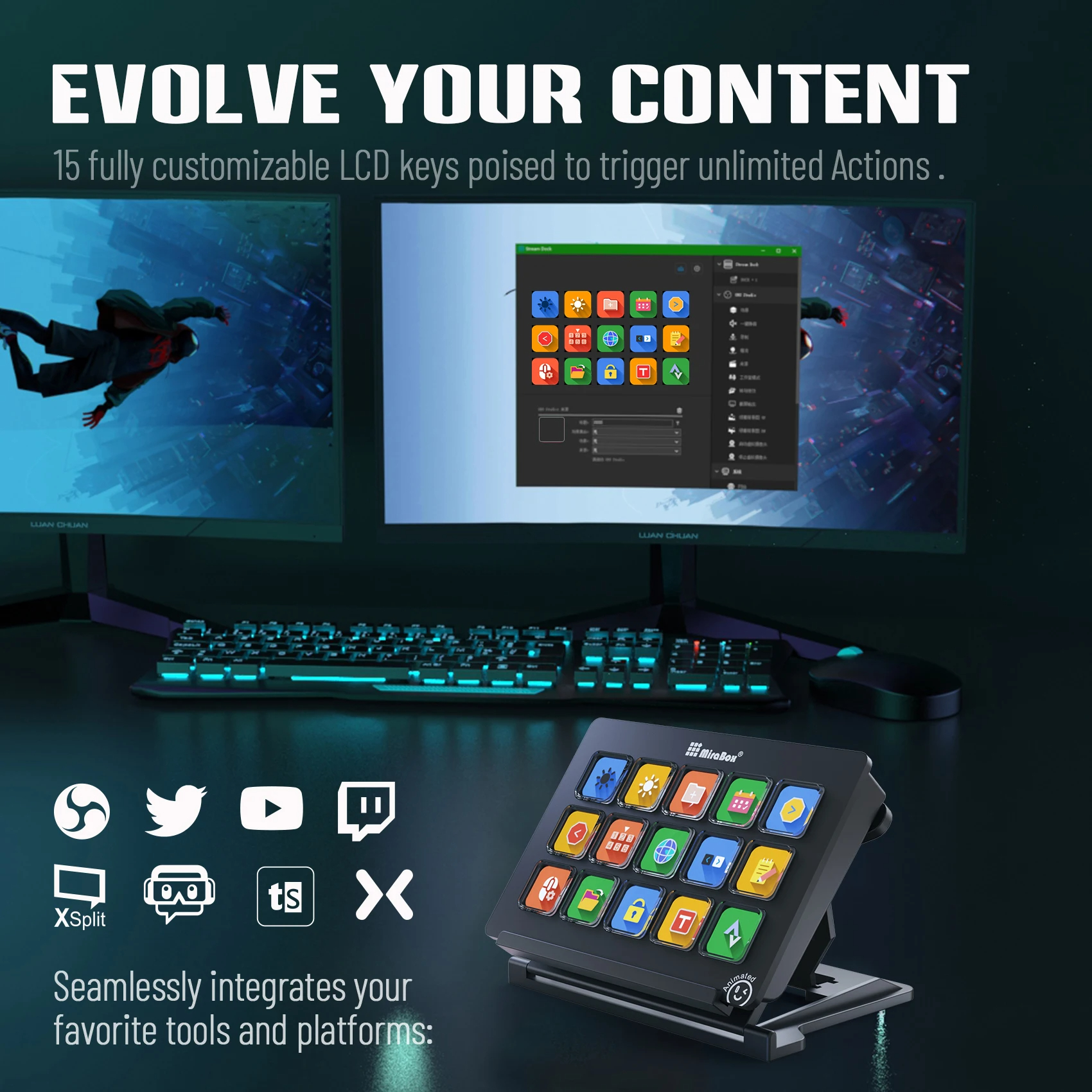 Mirabox 293 V3 Stream Deck Mini Visual Keyboard 15Keys StreamDeck LCD Button Live Content ...