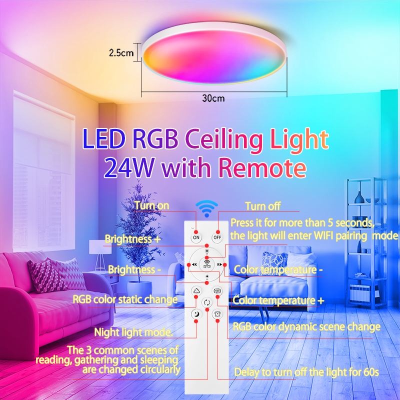 RGB Dimmable Ceiling Light with Remote APP Control Led Tri-color Modern ...