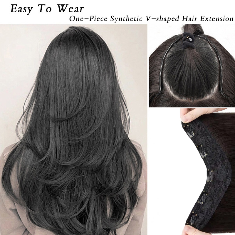 55CM V-Shaped Hair Extension - 5-Clips Straight Synthetic Hairpiece For ...