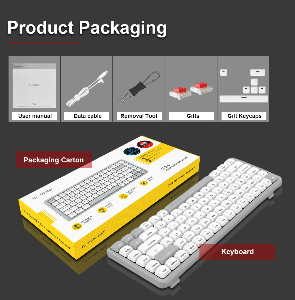 E-YOOSO Z84 Slim Mechanical Gaming Keyboard Bluetooth 5.0 Wired ...