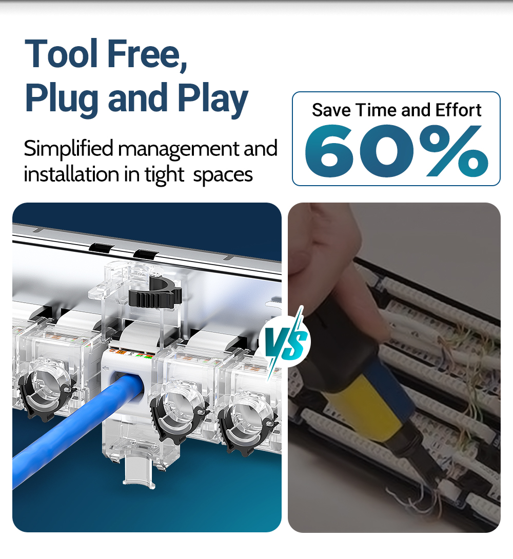 AMPCOM 1U 24-Port Modular Patch Panel, UTP/STP Rack-Mounted with Rear ...