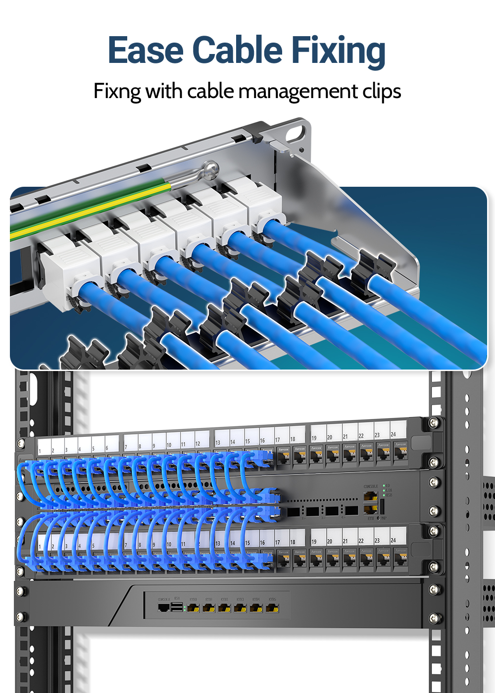 AMPCOM 1U 24-Port Keystone Patch Panel, UTP/STP Rack-Mounted with Rear ...