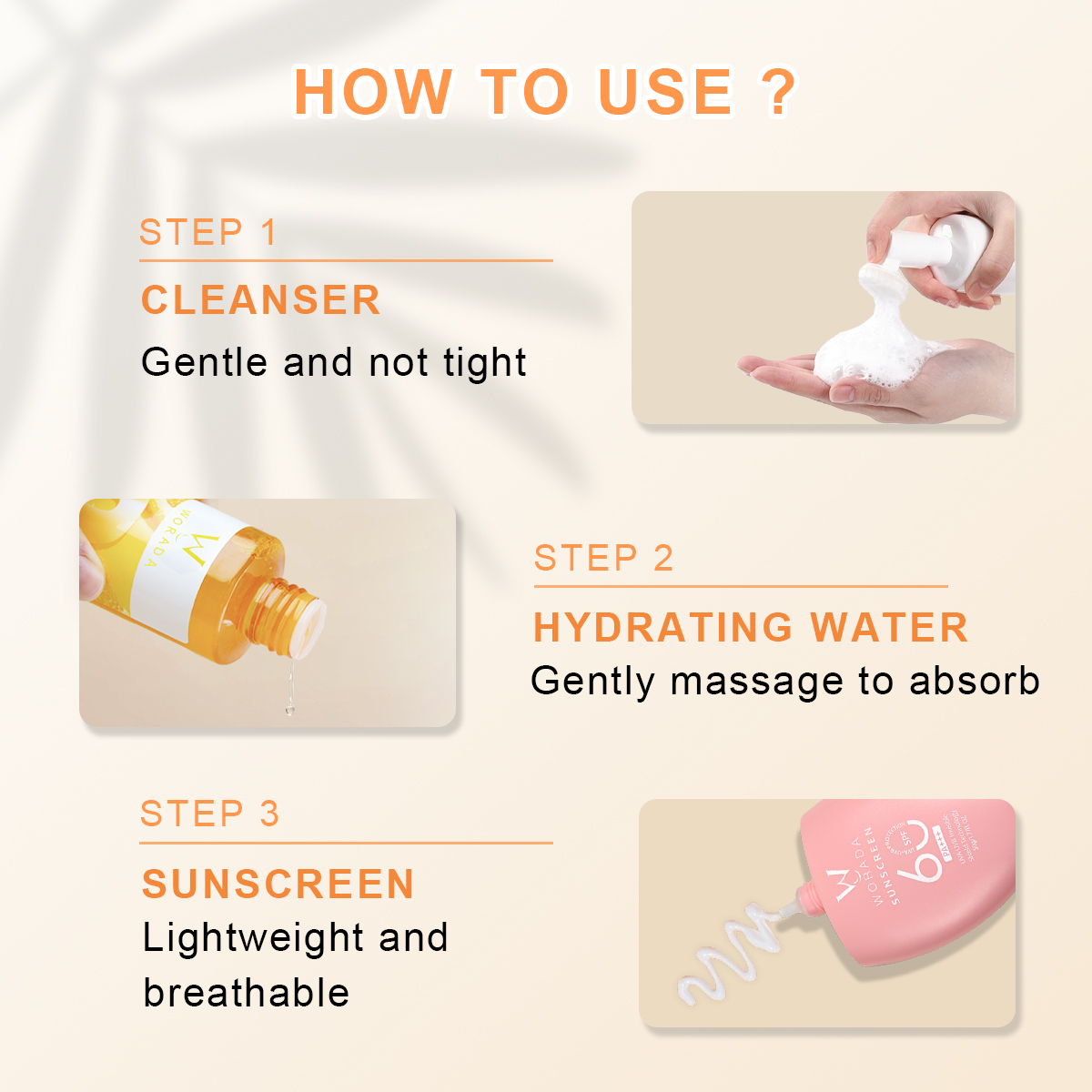 【Buy 1 get 2 free】WORADA facial cleanser + toner + SPF60 sunscreen set ...