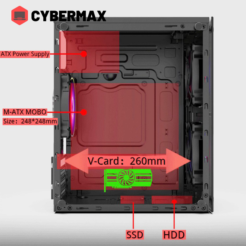 YGT PC Gaming Case With Tempered Glass Durable Chassis Micro ATX Case ...