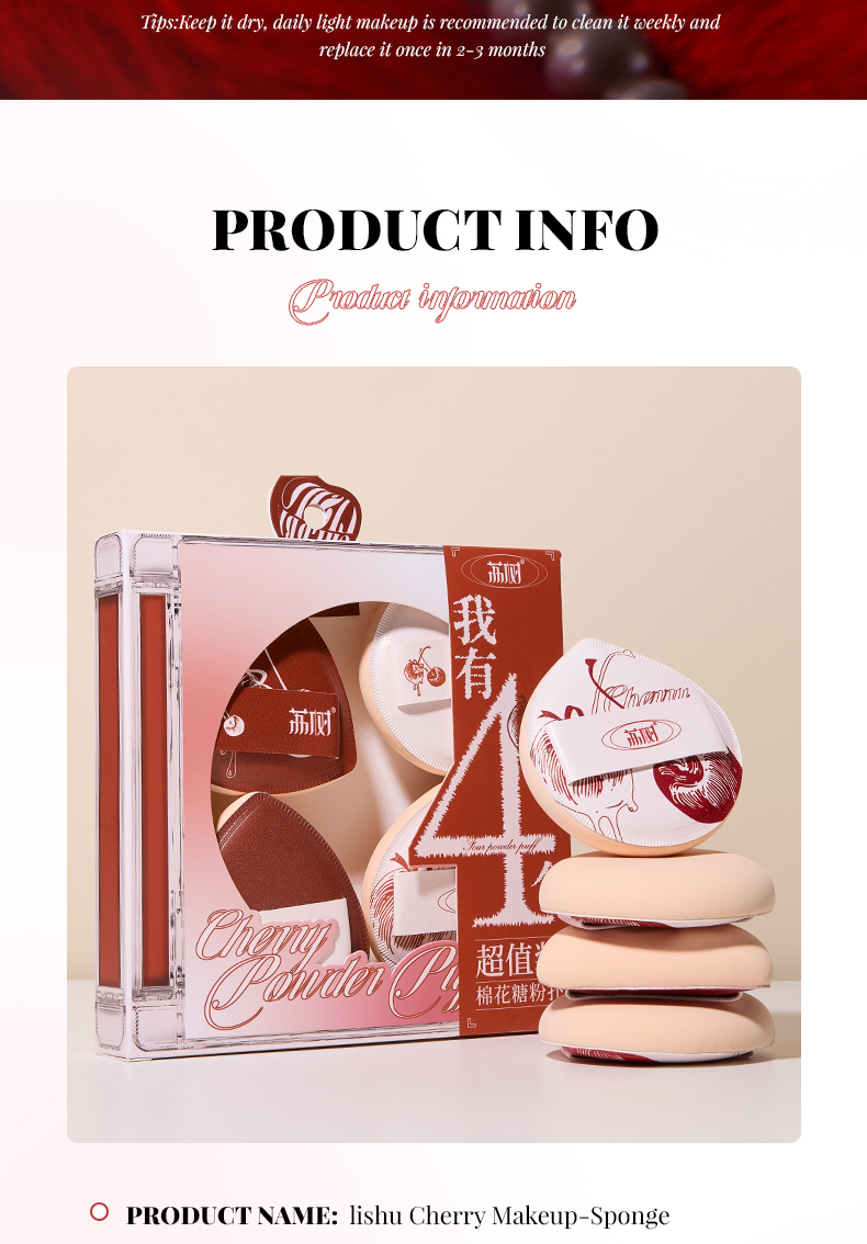 Lishu [Cherry Marshmallow] puff set, cute new upgrade, dry and wet dual ...