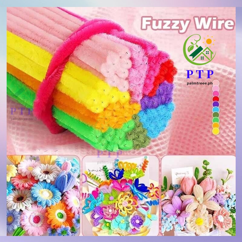 【Ready Stock】100PCS Fuzzy Wire Colored Chenille Wires Fluffy Sticks ...