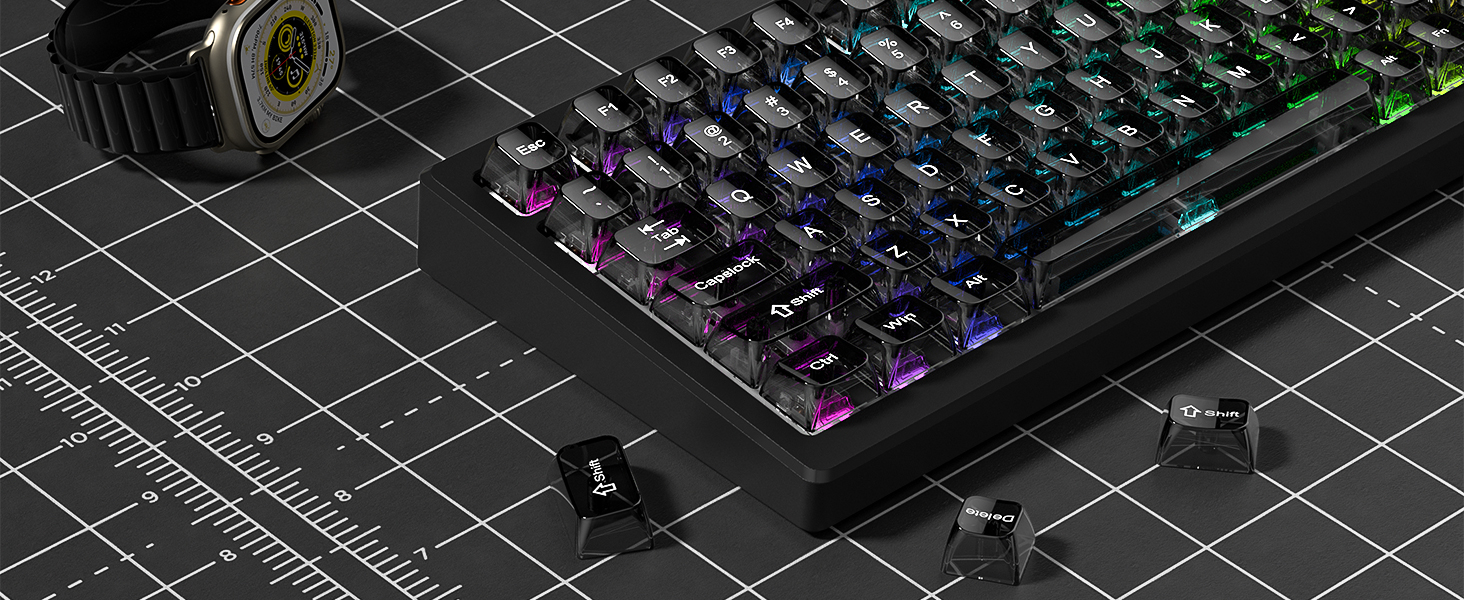 Womier 115 Keys Crystal Backlit Keycaps Grey MDA Profile Transparent PC ...