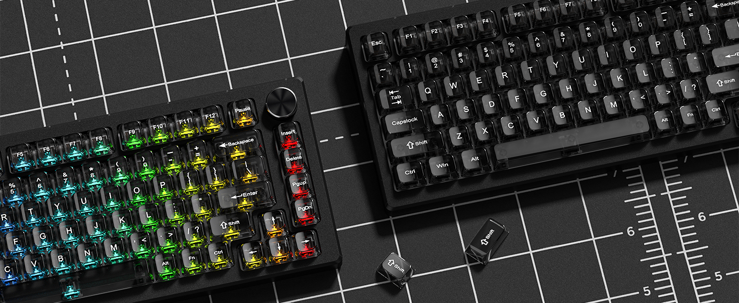 Womier 115 Keys Crystal Backlit Keycaps Grey MDA Profile Transparent PC ...