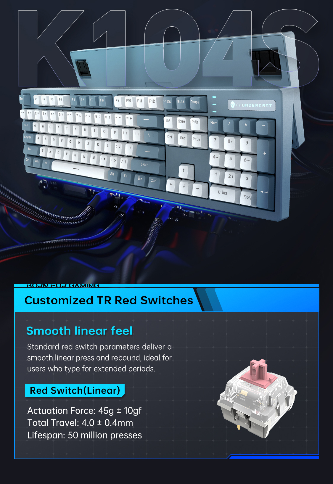 Thunderobot K104s Wired Mechanical Keyboard 104 Keys Gaming Keyboard ...