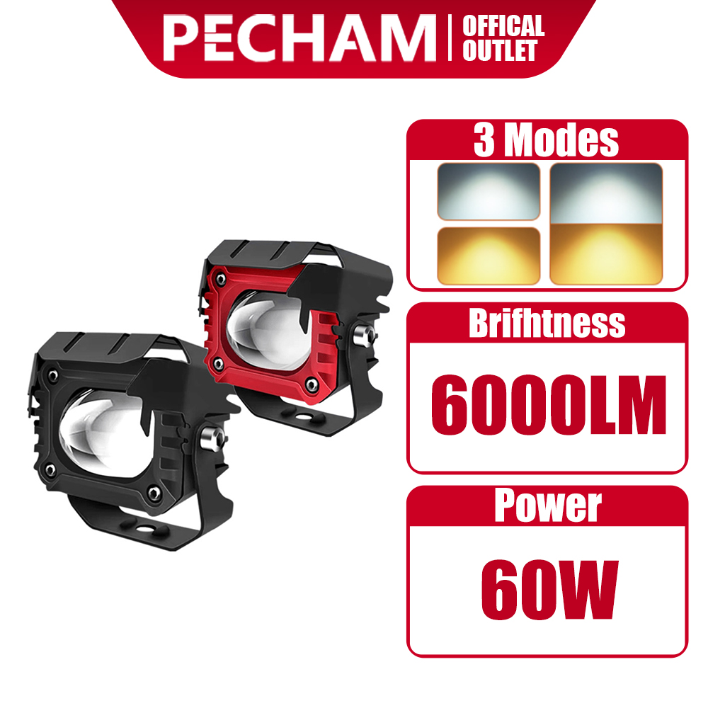 PECHAM Three Modes Mini Driving Lights V7 Night Driving Lights 6000LM Motorcycle High And Low ...