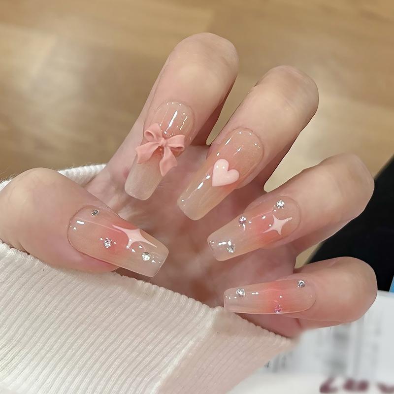 Nail Art French Fake Nails Set with Glue Acrylic Full Nail Extension ...