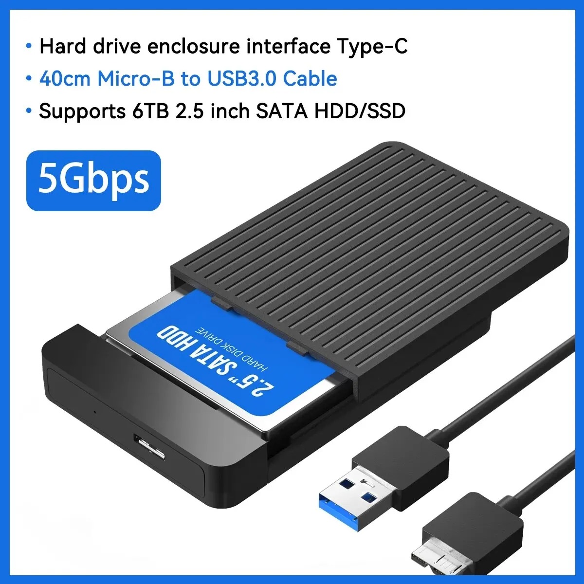 2.5' HDD/SSD Case SATA to USB 3.1/3.0 Adapter Case 6Gbps HD External Hard Drive Enclosure Box ...