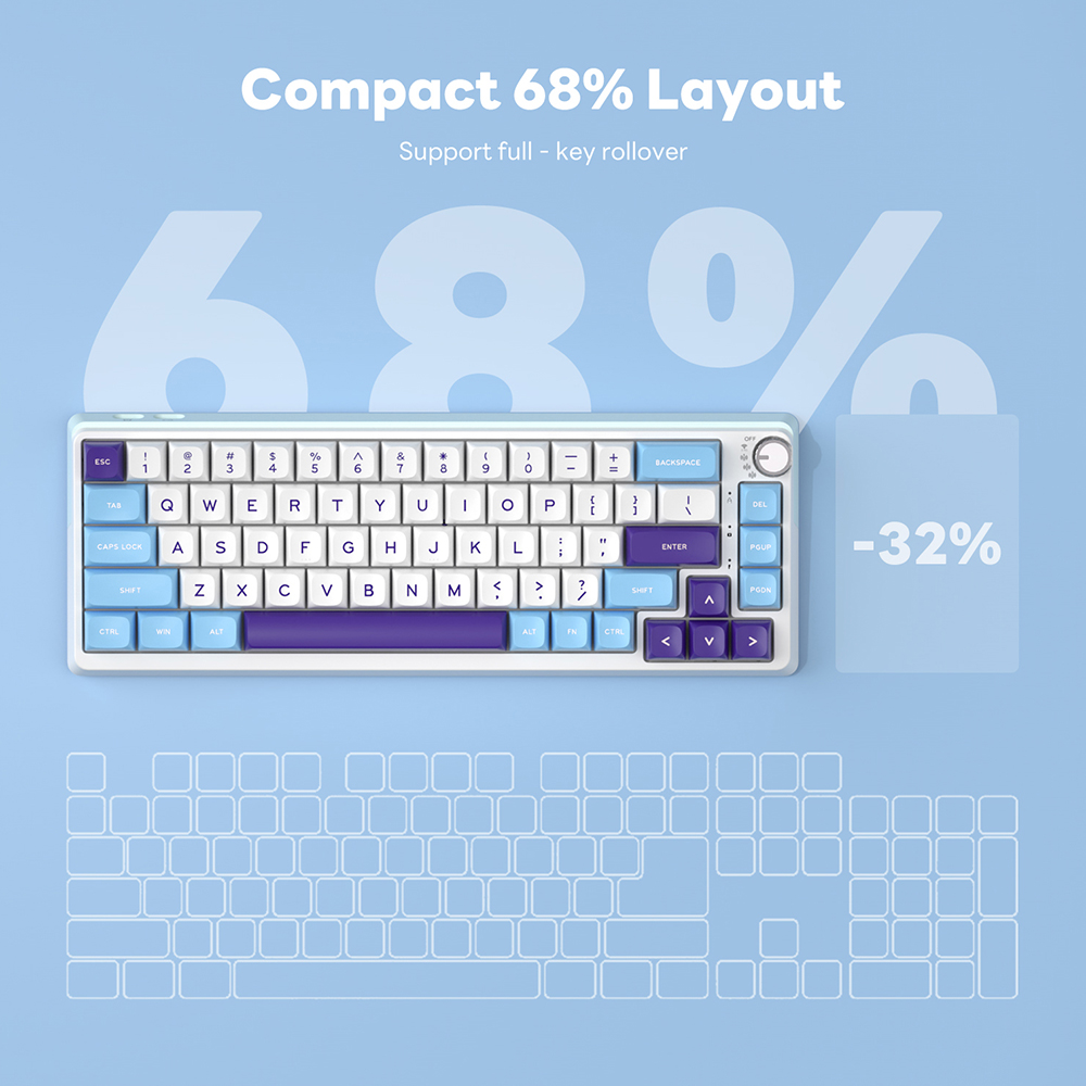 KZZI K68 PRO Nezuko Purple 75% Mechanical Gaming Keyboard Hot Swappable Gasket Mount RGB Custom ...