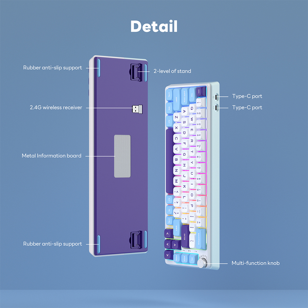 KZZI K68 PRO Nezuko Purple 75% Mechanical Gaming Keyboard Hot Swappable Gasket Mount RGB Custom ...