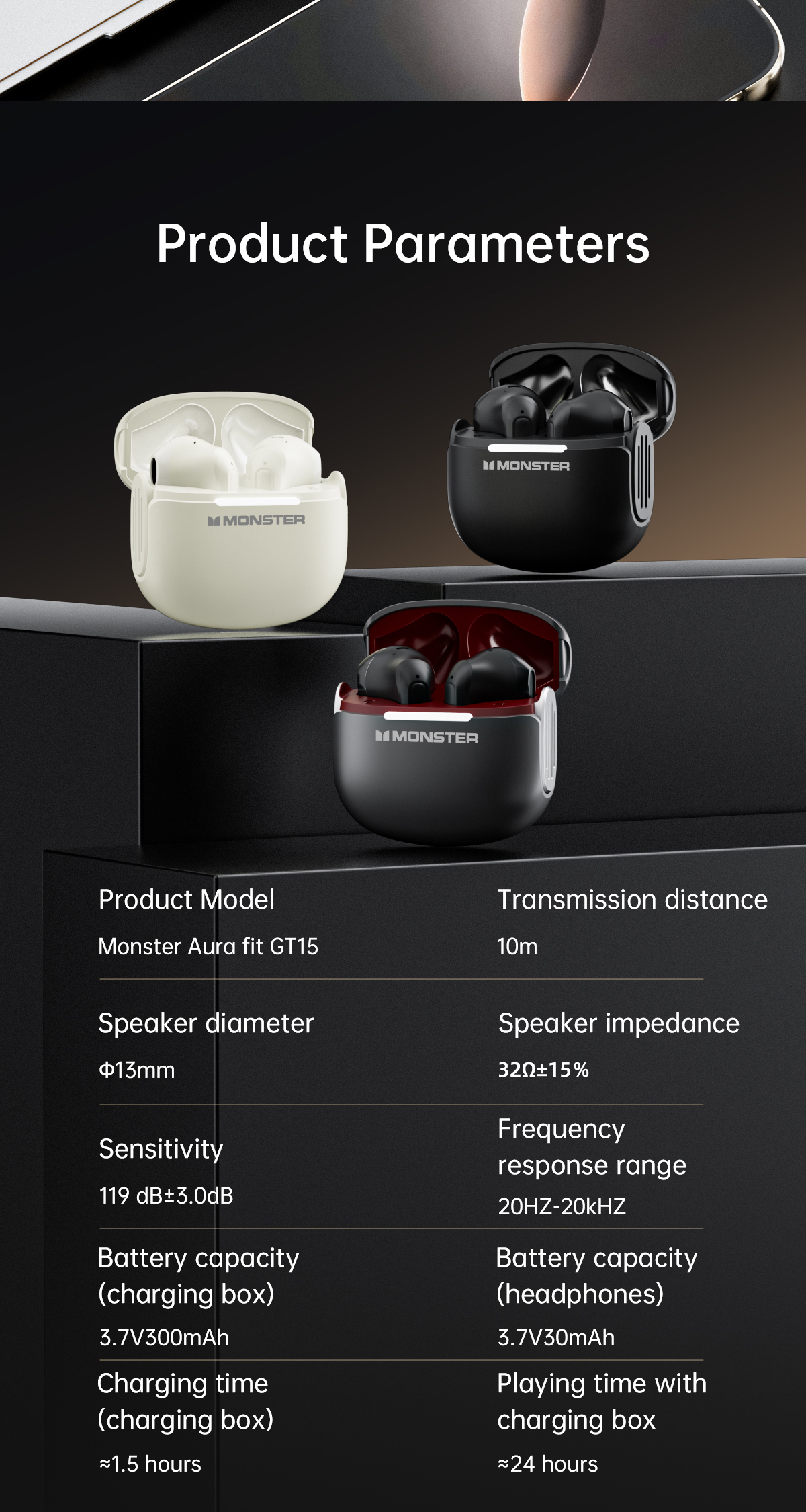 Monster GT15 Wireless Earphone Bluetooth 5.4 HD Calls Noise Cancelling ...