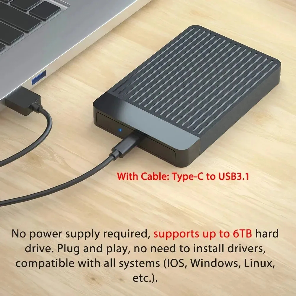 2.5' HDD/SSD Case SATA to USB 3.1/3.0 Adapter Case 6Gbps HD External Hard Drive Enclosure Box ...