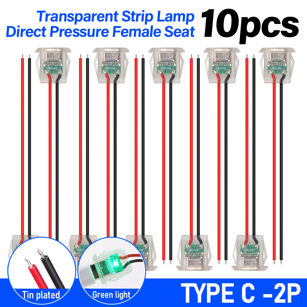 1/5/10Pcs 2pin USB Type C Input Type Charging Socket LED Lights Plate ...