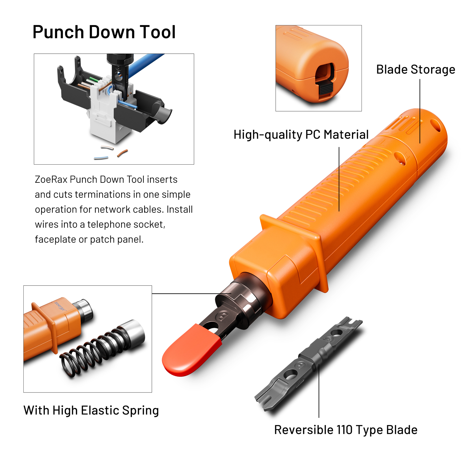 Zoearx RJ45 CAT6 cable termination tool kit, network tool set, punch ...