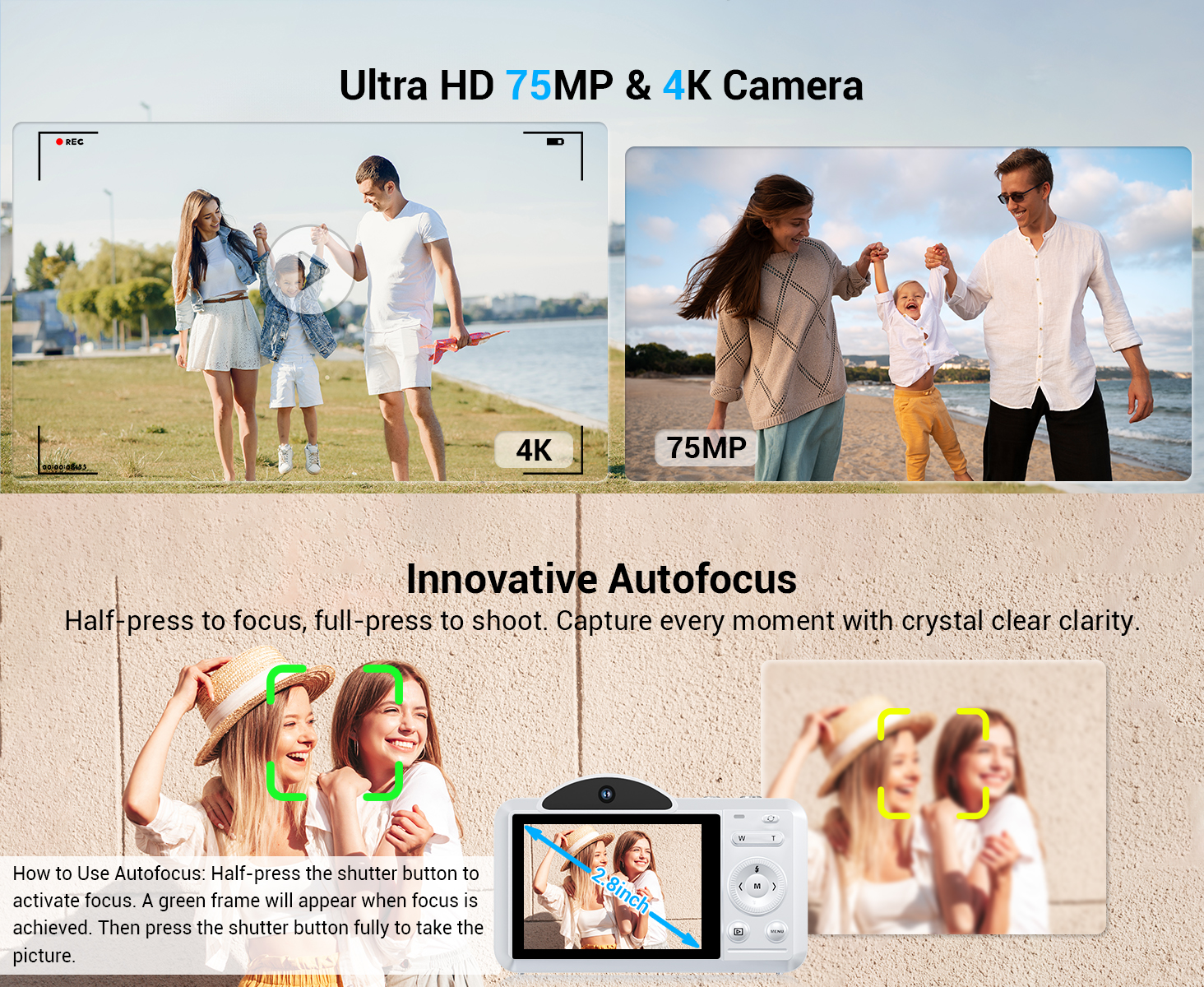 VETEK 10 Digital Camera 4K 75MP 2.8-Inch Touch Screen With Dual Lens ...