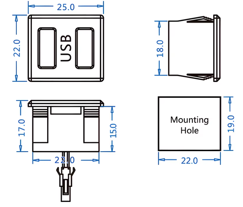 Double Layer Usb Female Base Type-C Socket and Female Usb Lamp Charging ...
