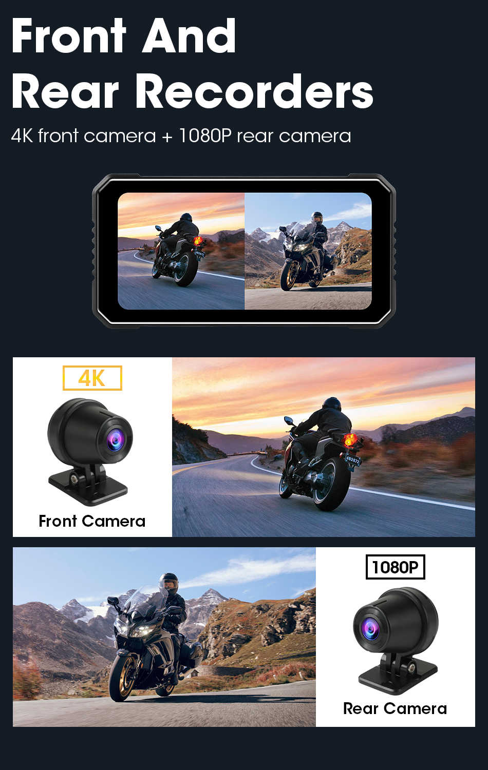 Jansite 6 Inch Motorcycle Navigator Wireless Apple CarPlay DVR Portable ...