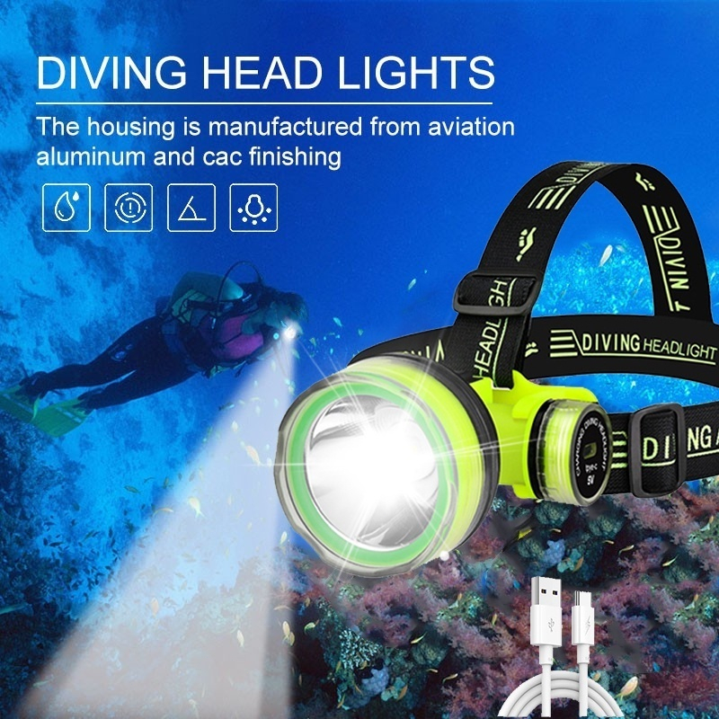 Diving Headlight Flashlight Rechargeable Waterproof Original Outdoor ...