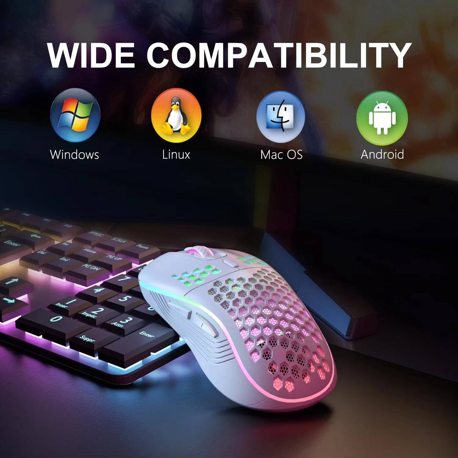 Lightweight 2.4G Wireless RGB Gaming Mouse 7200DPI Honeycomb Shell ...
