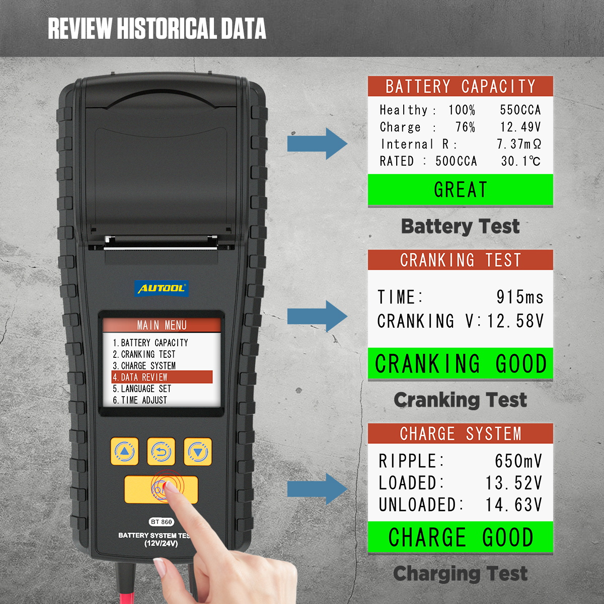 【AUTOOL BT860】 12/24V Car Battery Tester Automotive Vehicle Heavy ...