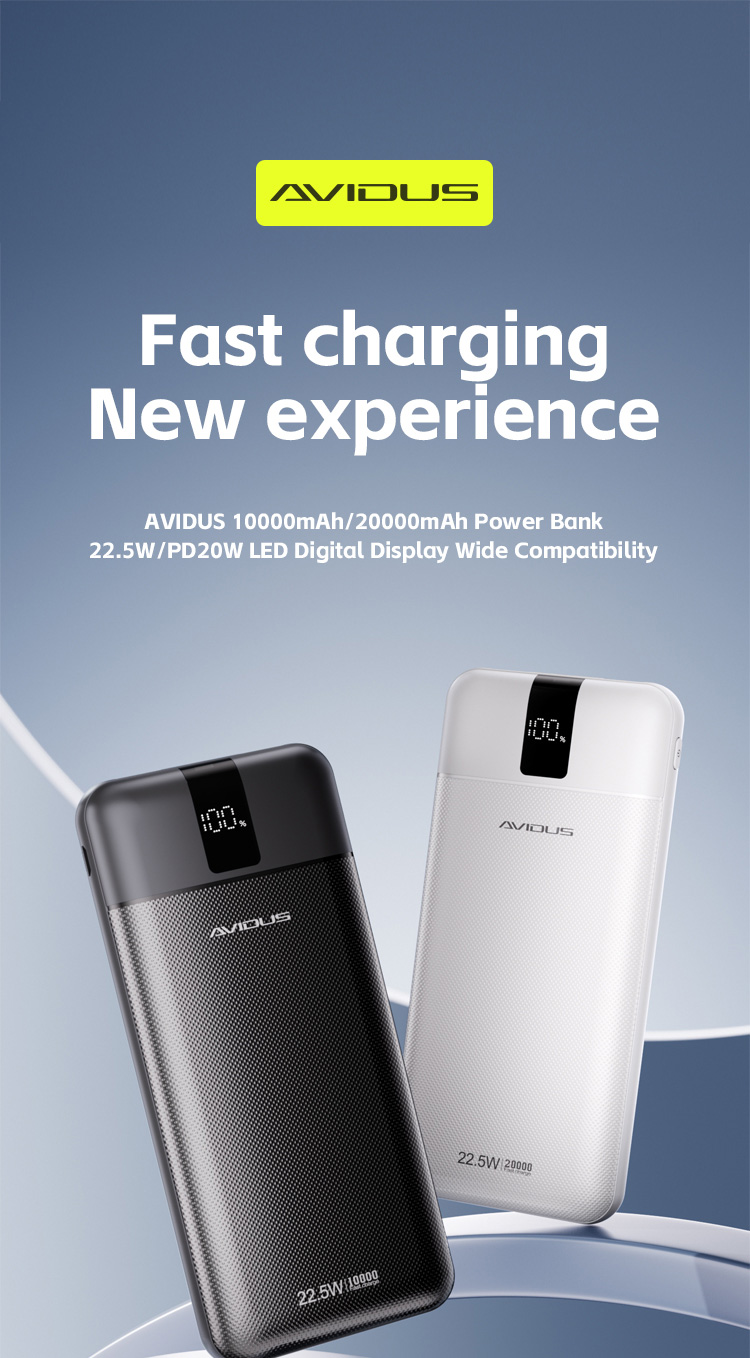 AVIDUS V3 Max 10000mAh 22.5W Super Two-way Fast Charging Powerbank 3 Output 2 input LED Digital ...