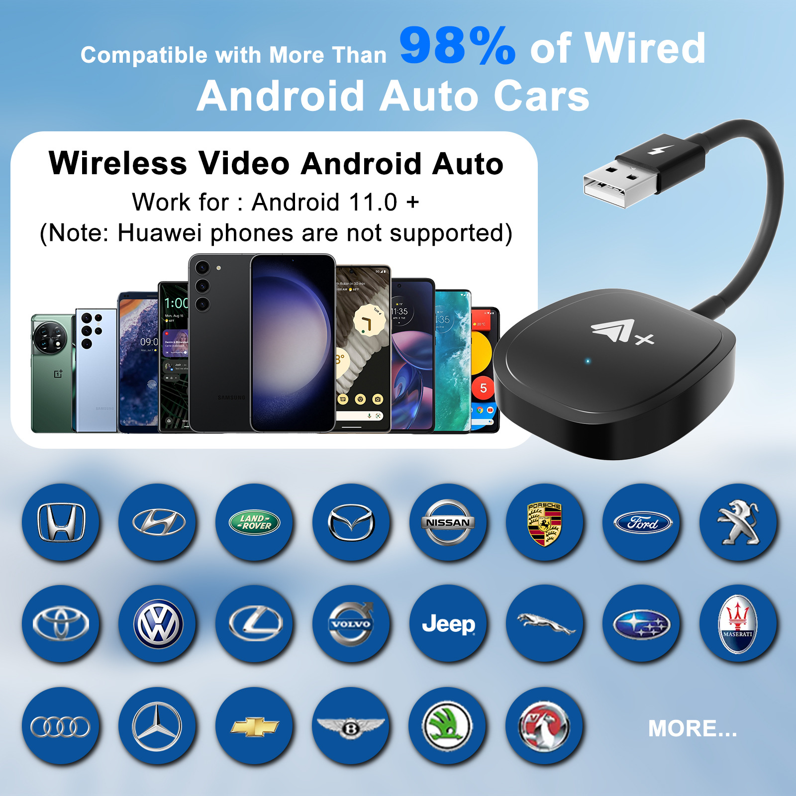 FEINODI Wireless CarPlay/Android Auto adapter ay nagko-convert na wired ...