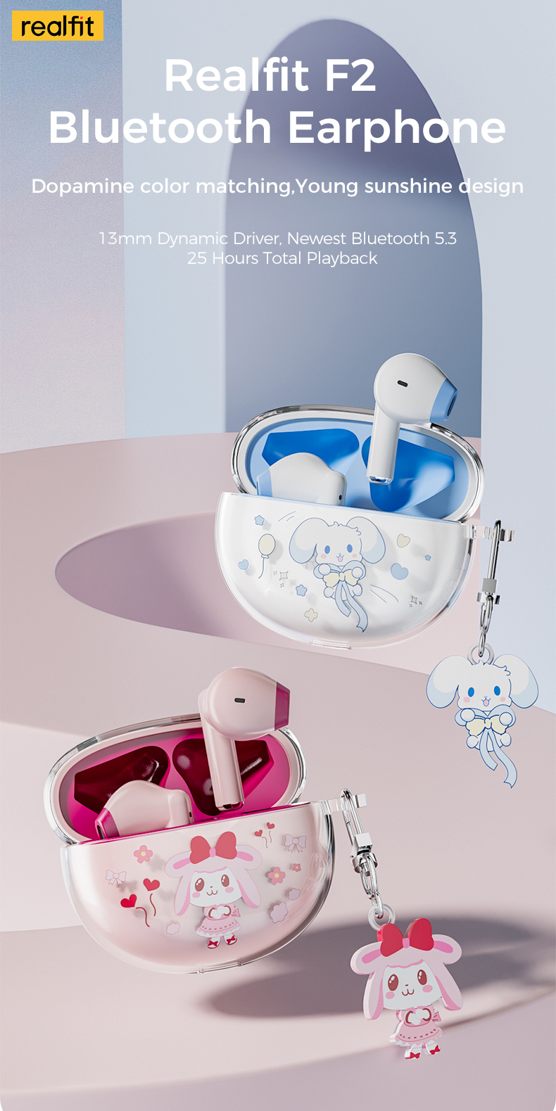 【Freebies】Realfit F2 TWS Bluetooth Earphone Cute Cartoon Case Mini ...