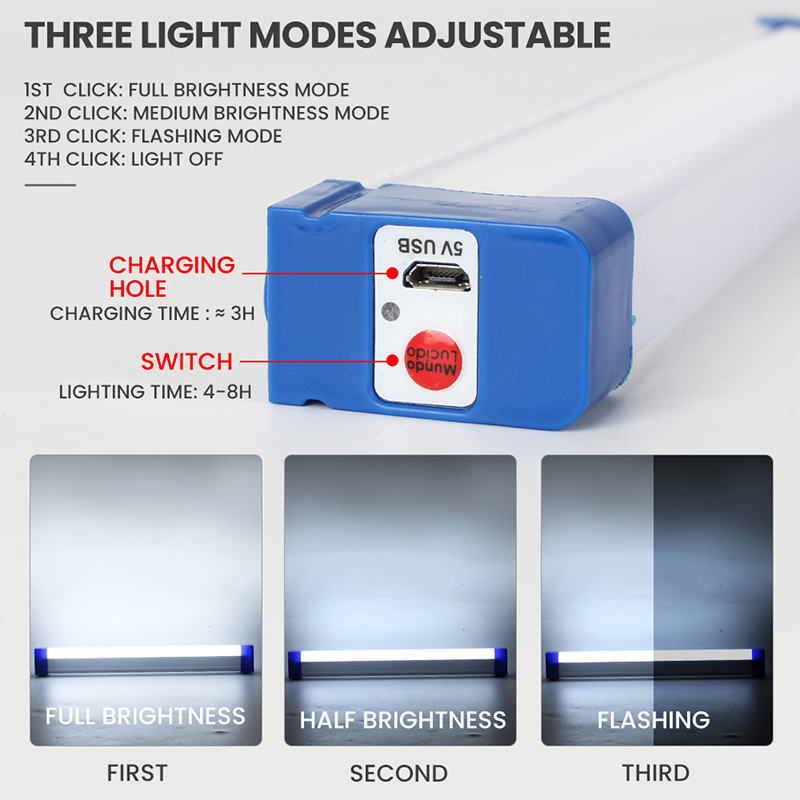 Solar Emergency Light Lamp Tube With Panel Rechargeable Light Outdoor ...
