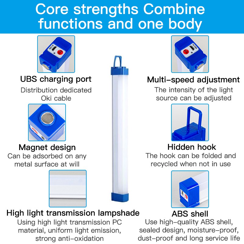 Solar Emergency Light Lamp Tube With Panel Rechargeable Light Outdoor ...