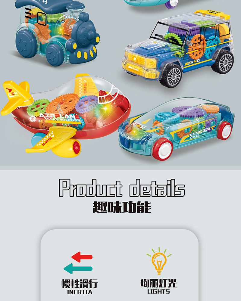 Friction Powered Car Toy with Transparent Gear Mechanism & LED Lights ...